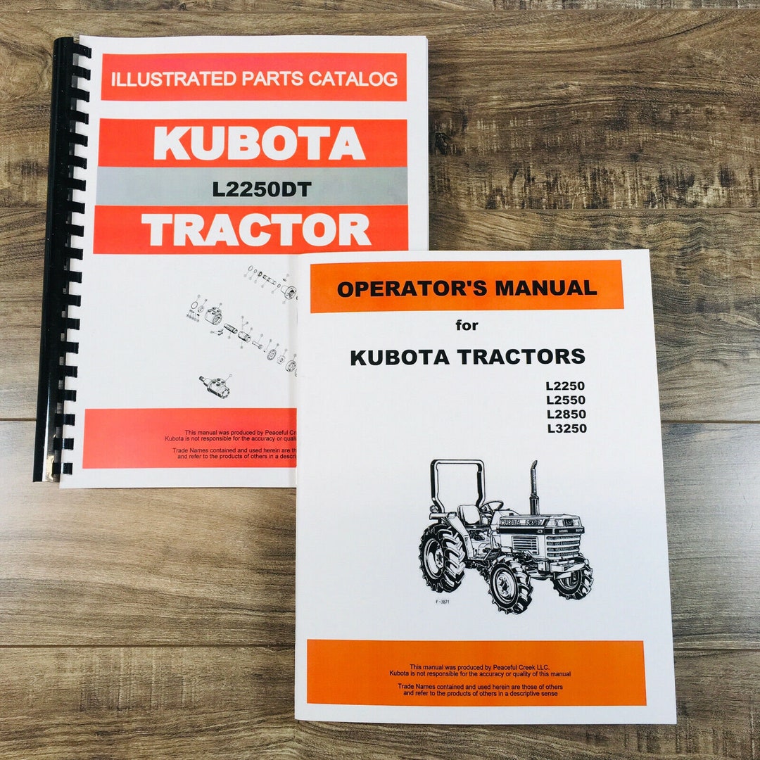 Kubota L2250dt Tractor Operators Owners Manual Parts Catalog Set Book ...