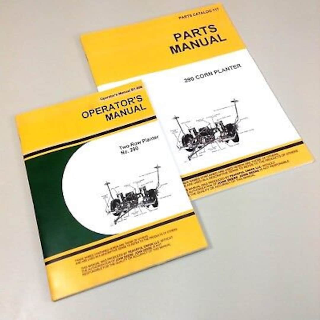 Operators Parts Manuals for John Deere No 290 Planter Catalog Two Row ...