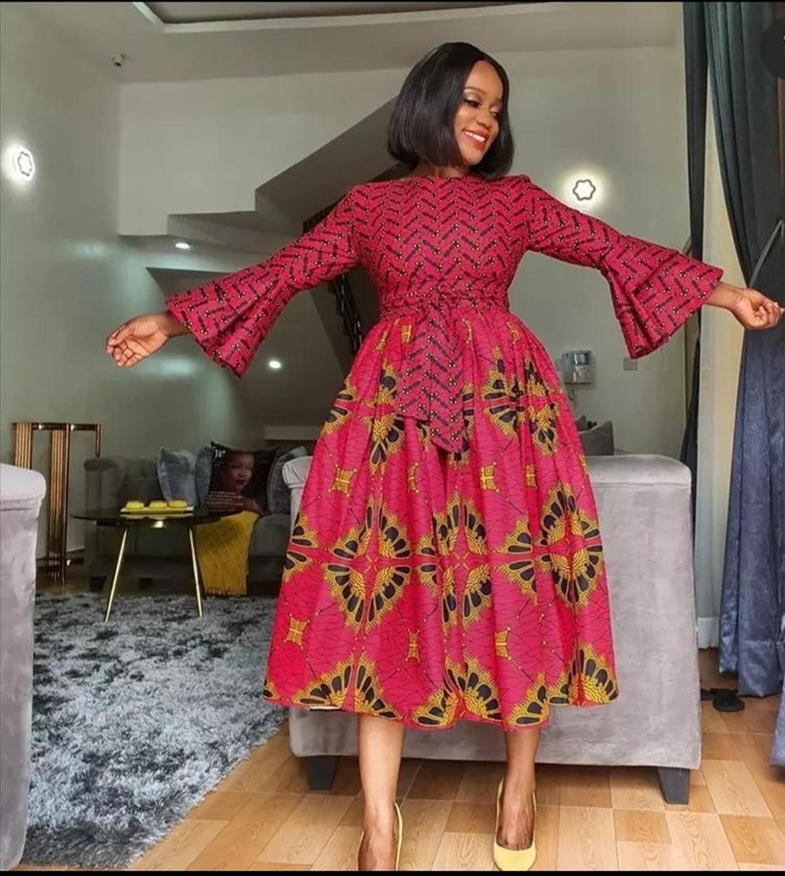 Dar African Midi Dress Ankara Gown African Lady Wedding Guest Bride