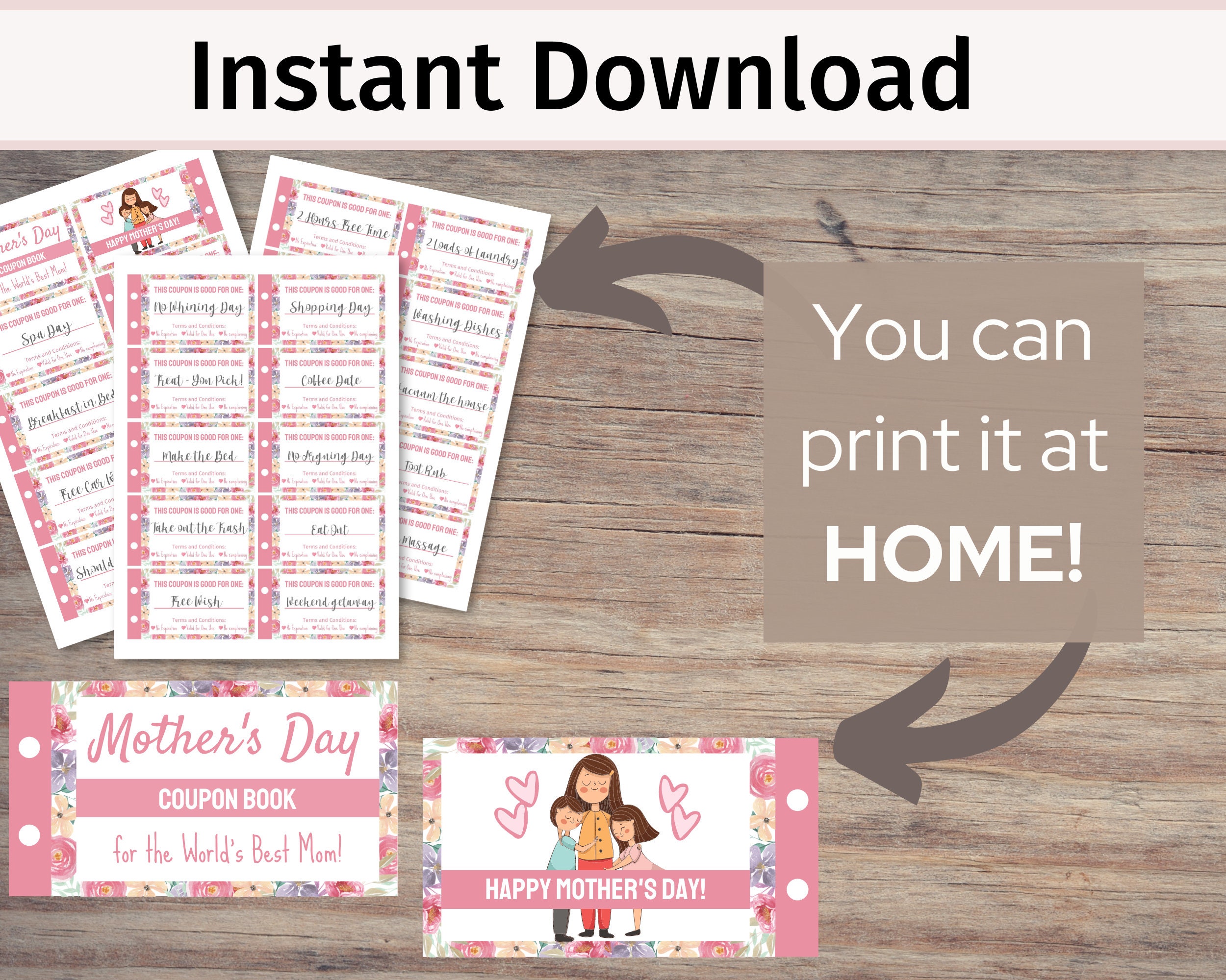 Mother's Day Printable Coupon Book Gift, Mother's Day Voucher Gift ...