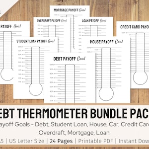 Debt Thermometer Tracker Printable Bundle, Debt Thermometer Bundle ...