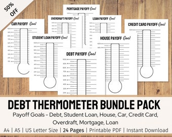 Debt Thermometer Tracker Printable Bundle, Debt Tracker Bundle, Debt ...