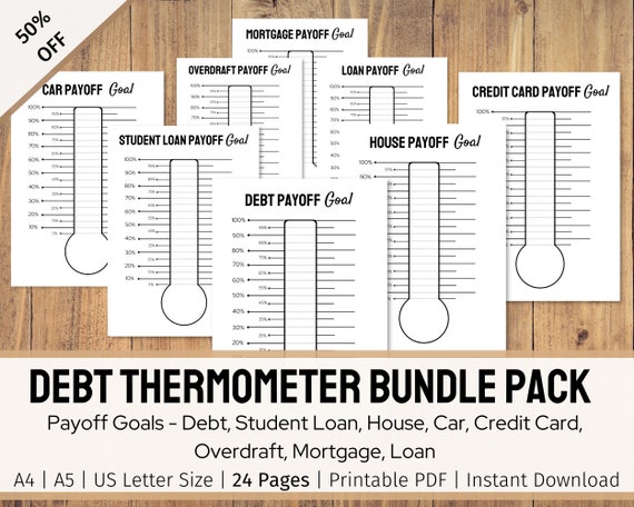 Debt Thermometer Tracker Printable Bundle Debt Thermometer | Etsy