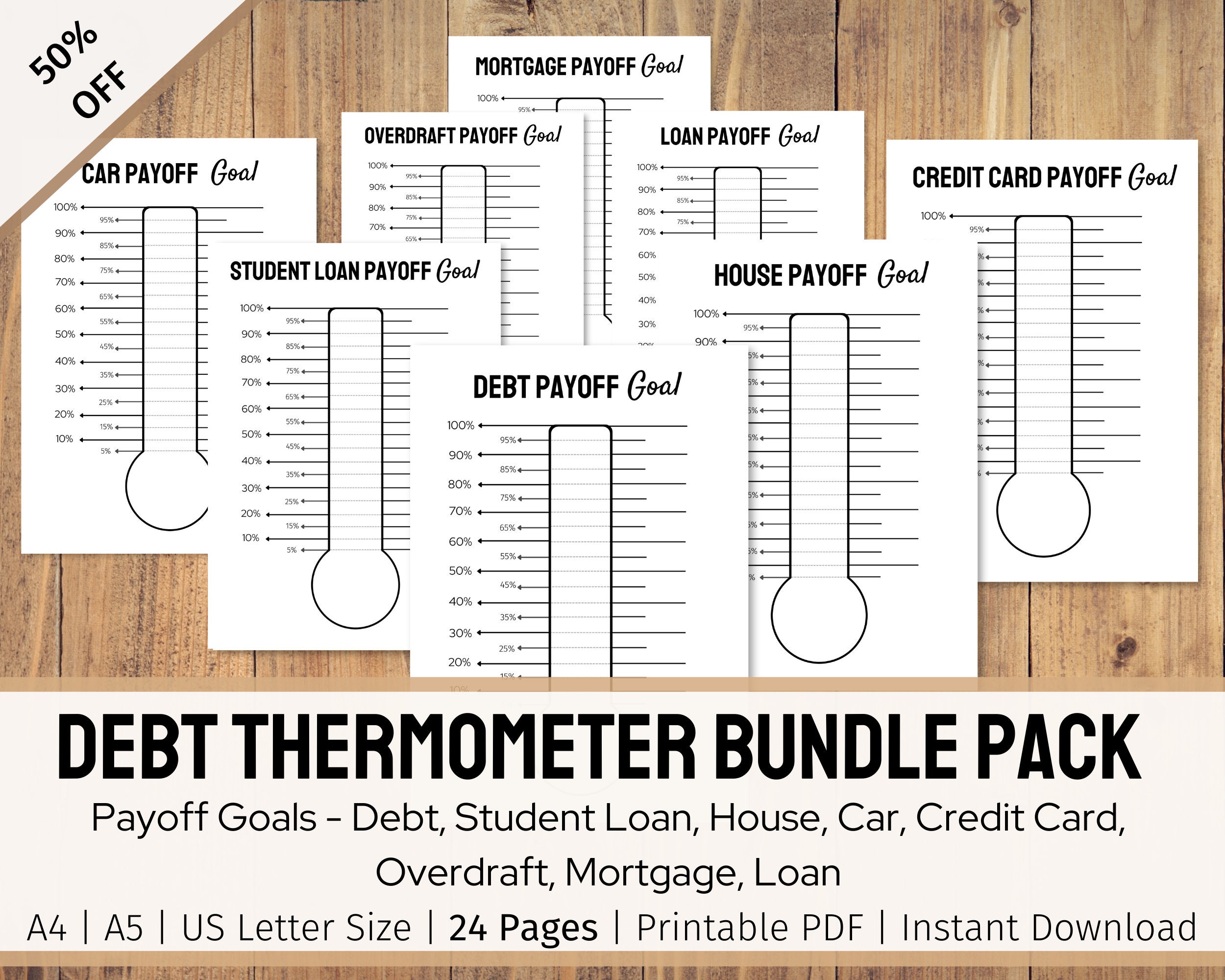 Debt Thermometer Tracker Printable Bundle, Debt Thermometer Bundle ...