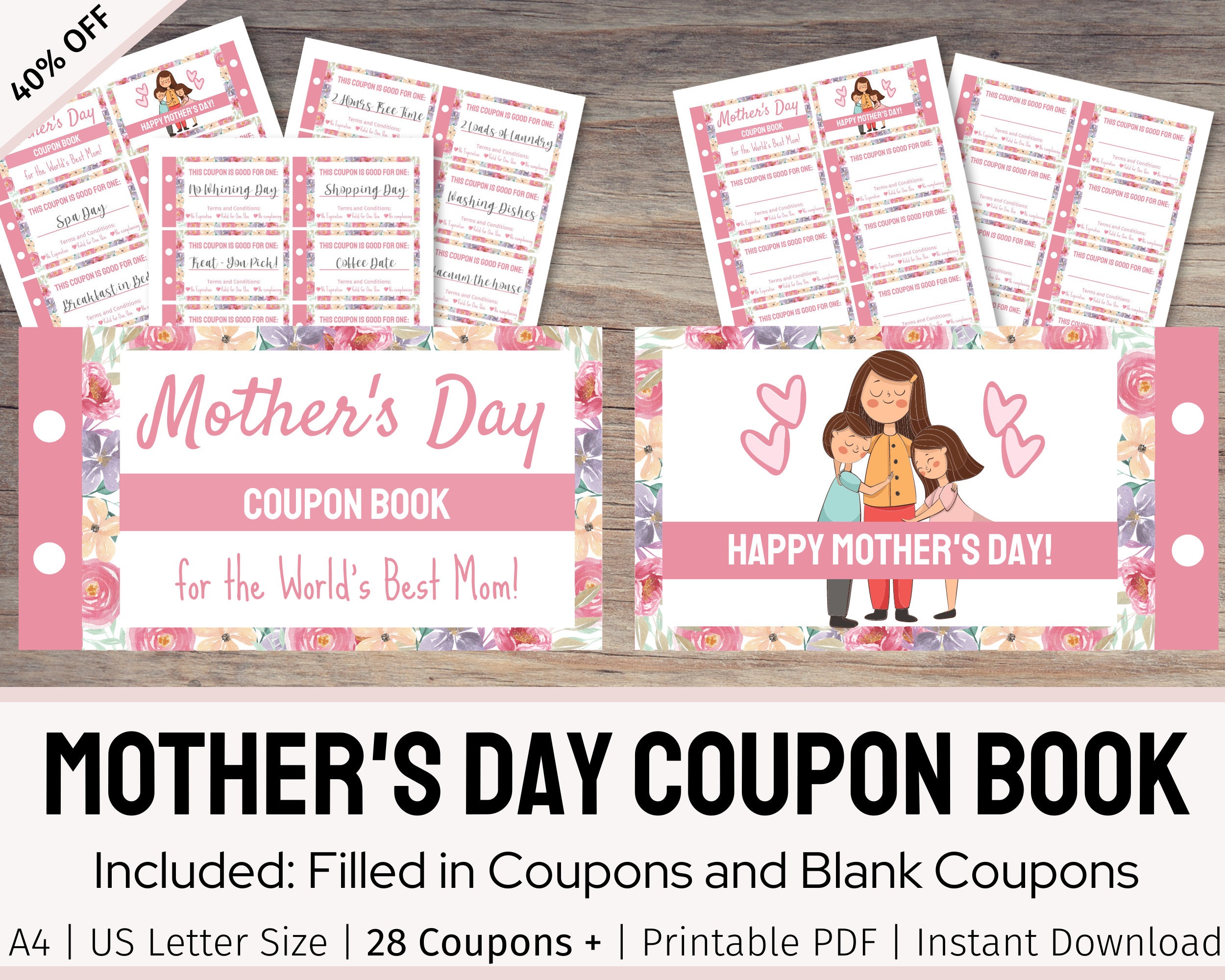 Mother's Day Printable Coupon Book Gift, Mother's Day Voucher Gift ...