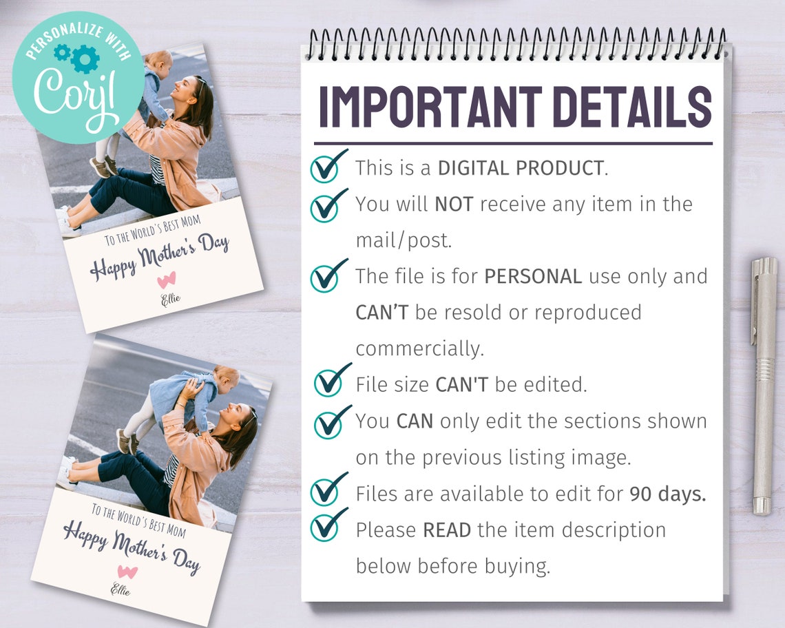 Editable Mother's Day Photo Printable Card, Photo Mother's Day Corjl ...