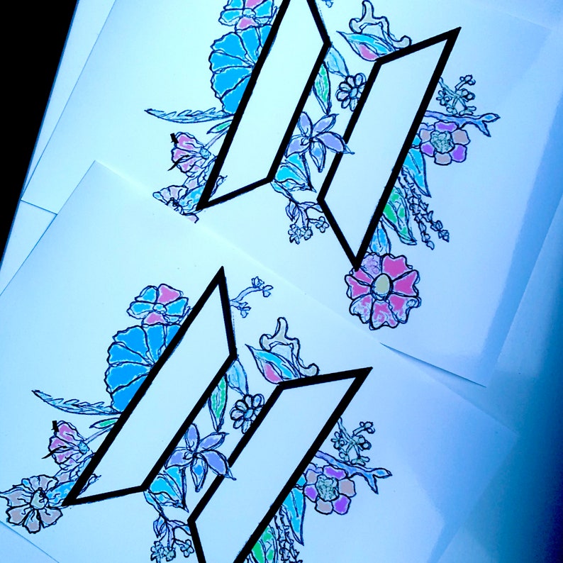 BTS Floral Logo Print - Handmade + Can Be Personalised - Etsy