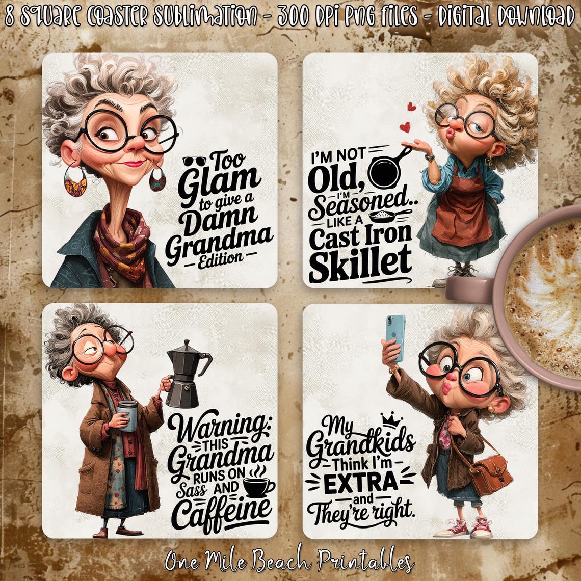 Funny Grandma Coaster Set, Sarcastic Sayings, Sublimation Design ...
