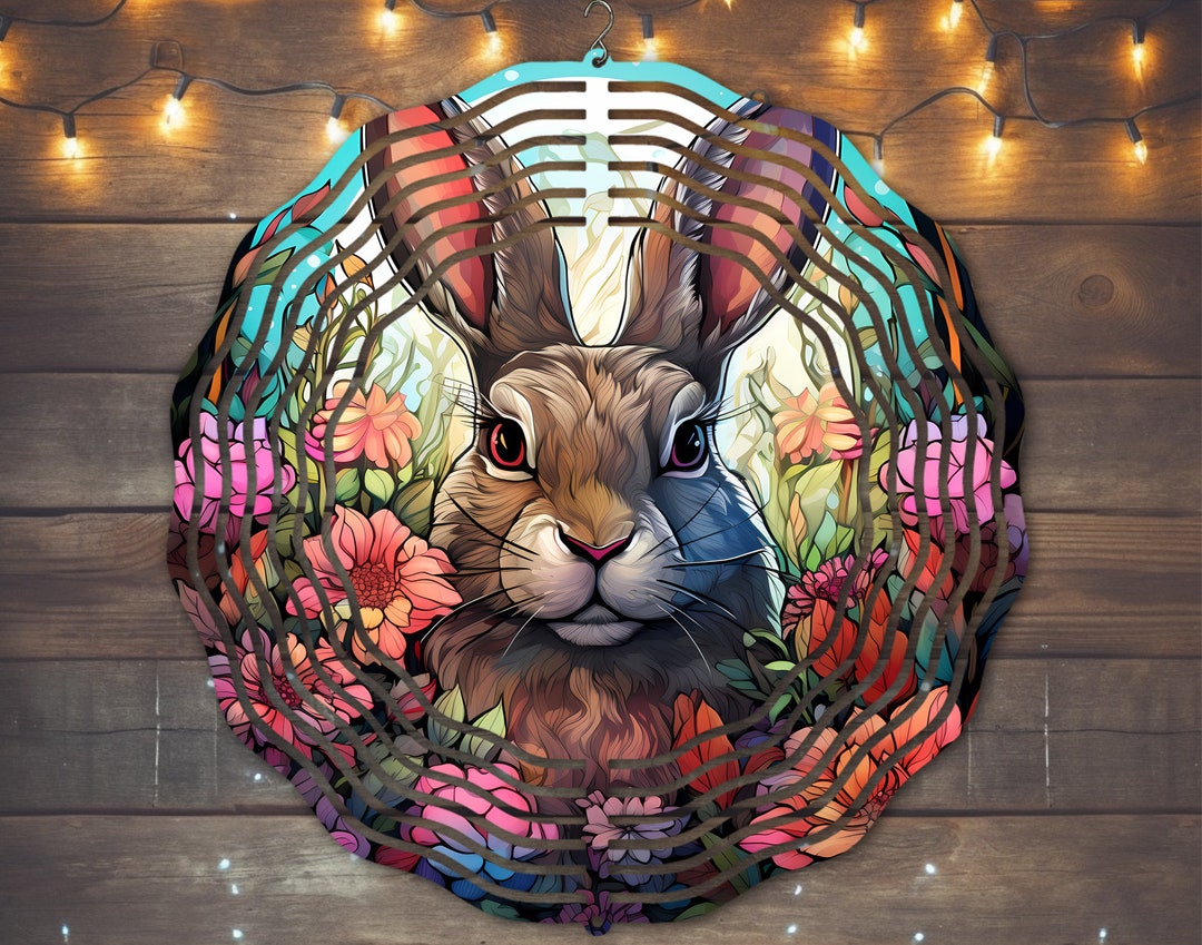 Stained Glass Rabbit Wind Spinner Sublimation Design, Instant Download ...