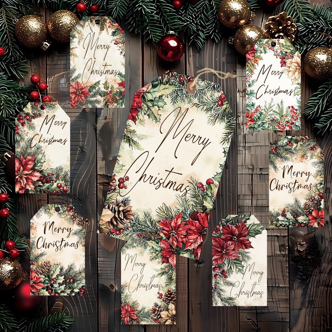 Rustic Christmas Gift Tags, Holiday Labels PNG, Digital Download ...