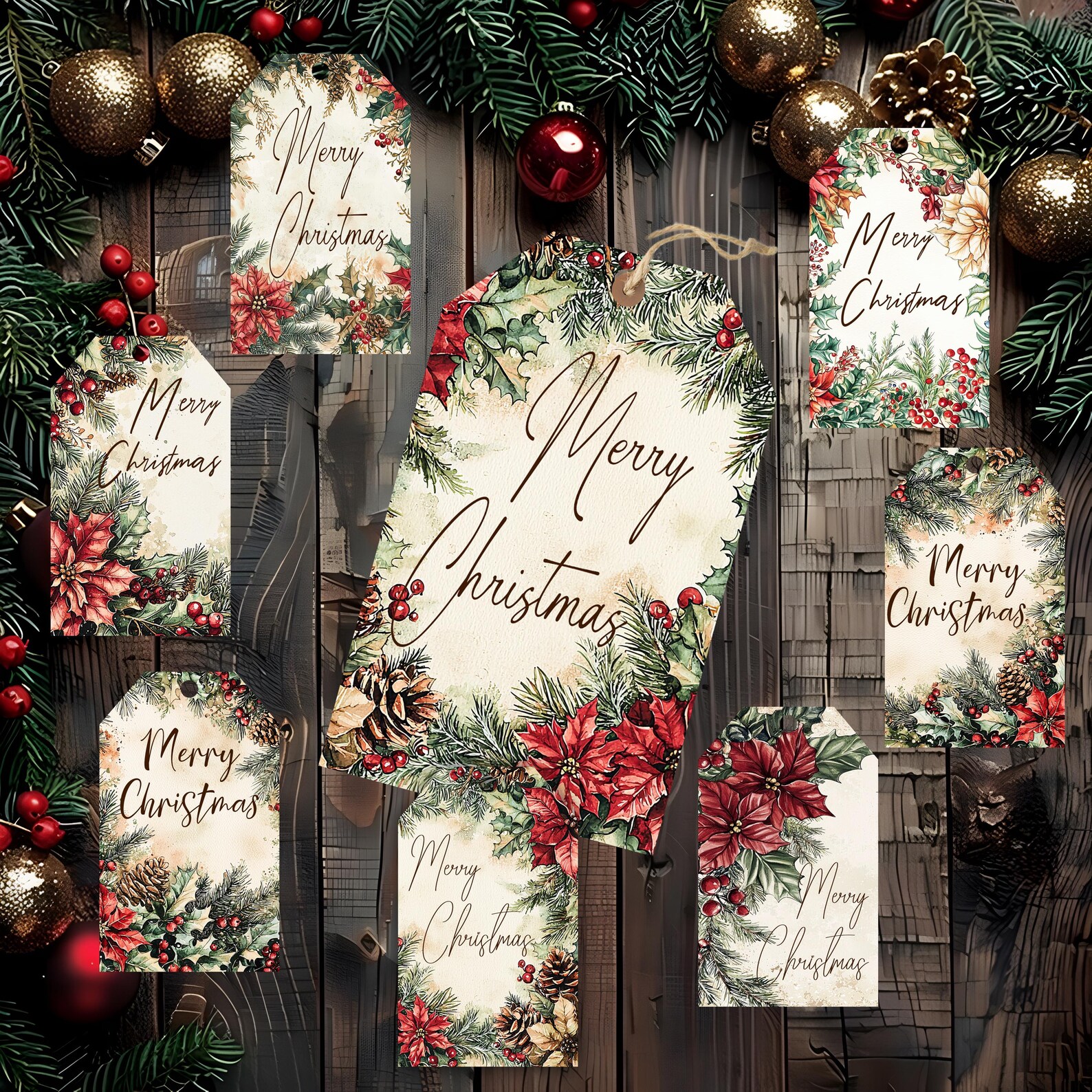 Rustic Christmas Gift Tags, Holiday Labels PNG, Digital Download ...