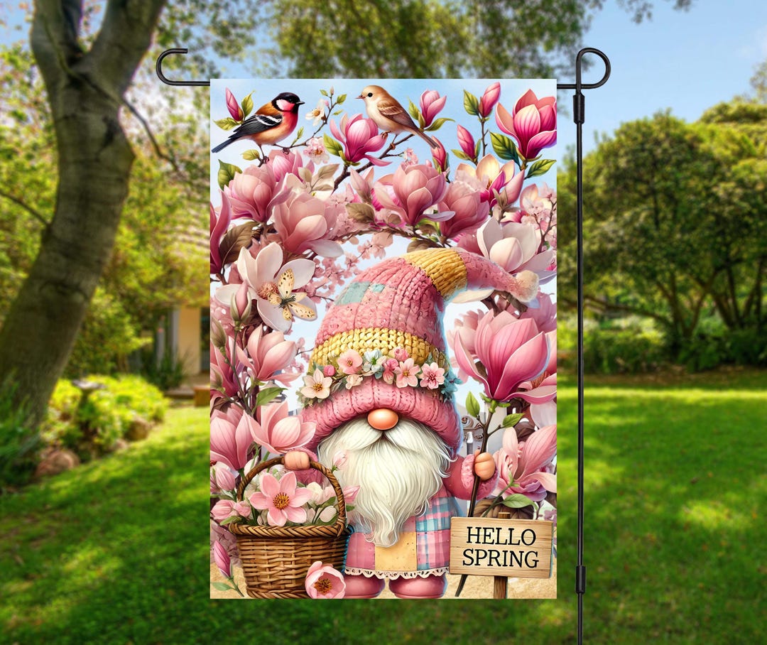Hello Spring Gnome 12x18 Garden Flag Sublimation Design, Instant ...