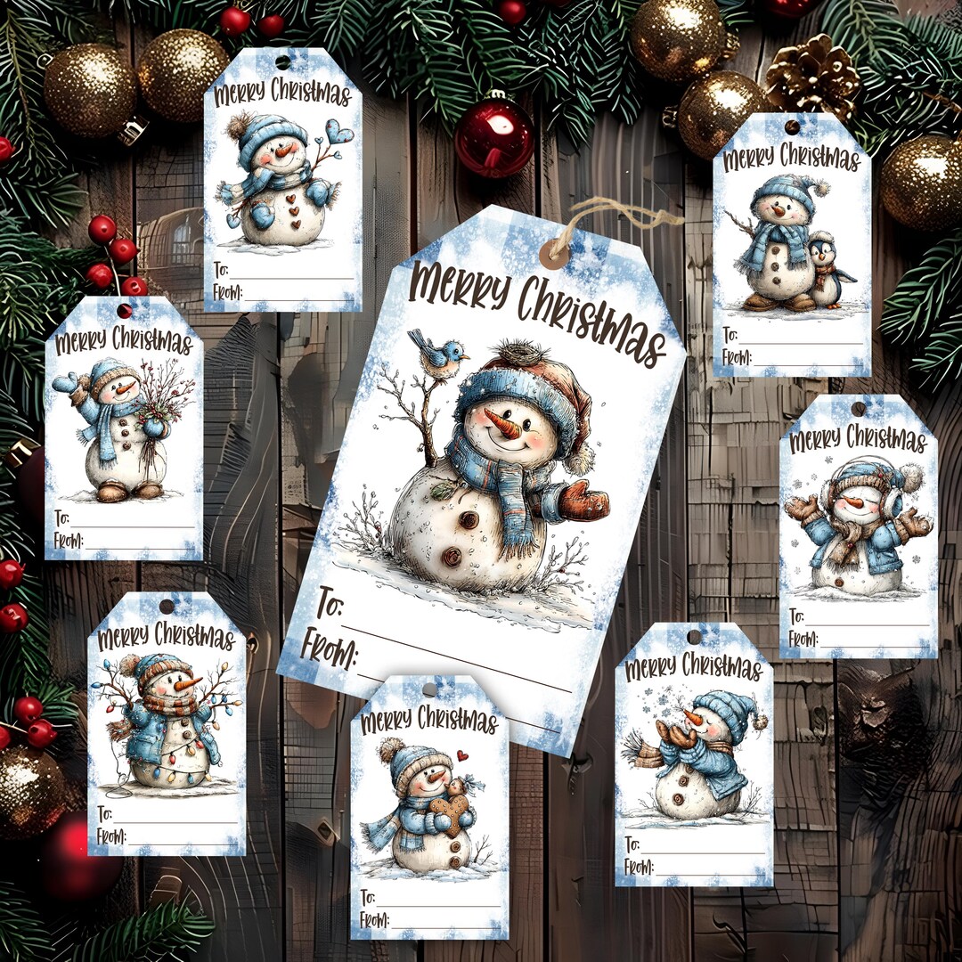 Snowman Christmas Gift Tags, Quirky Holiday Labels (digital Download ...