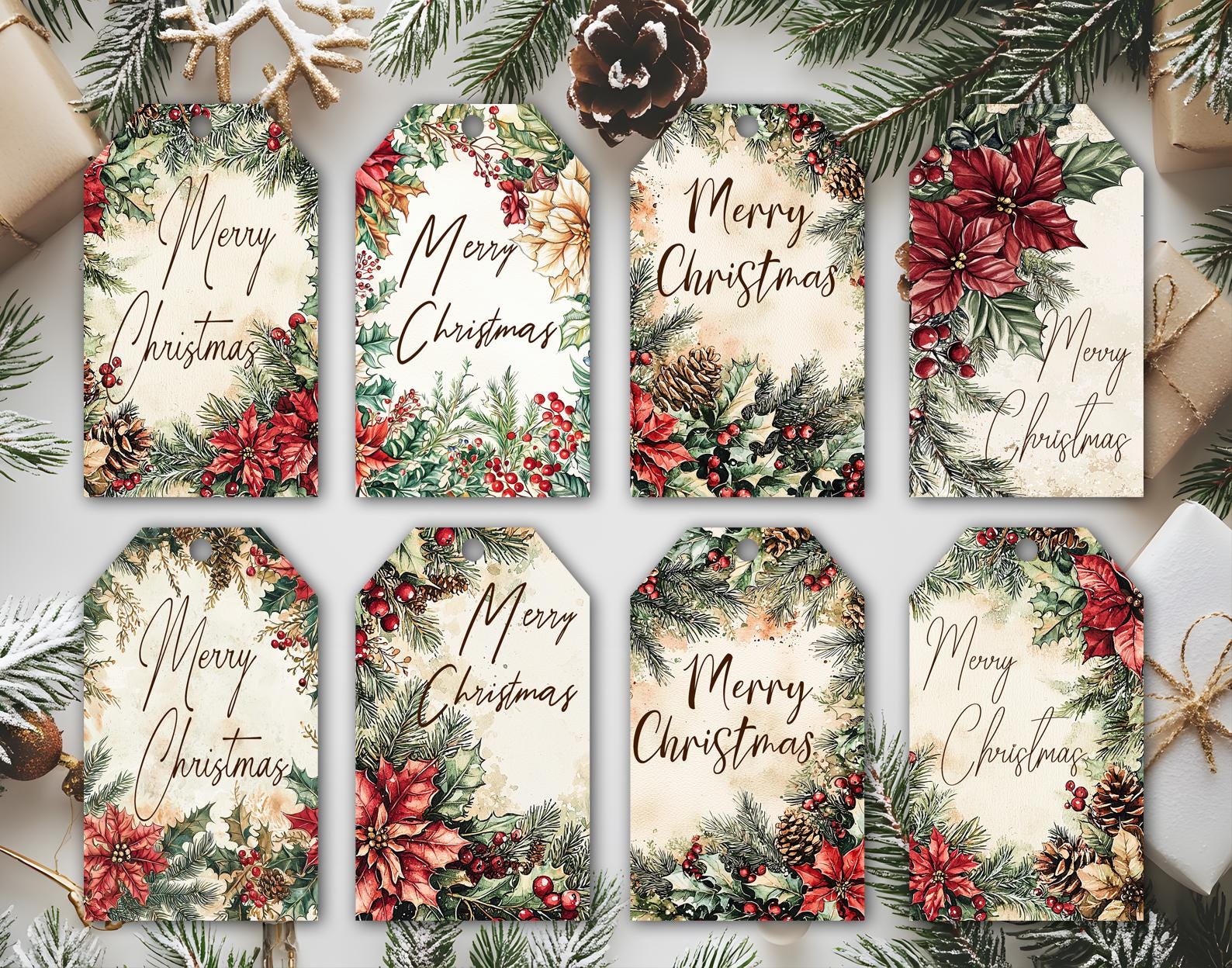 Rustic Christmas Gift Tags, Holiday Labels PNG, Digital Download ...