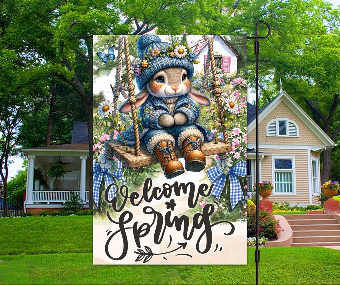 Welcome Spring Bunny 12x18 Garden Flag Sublimation Design, Instant ...