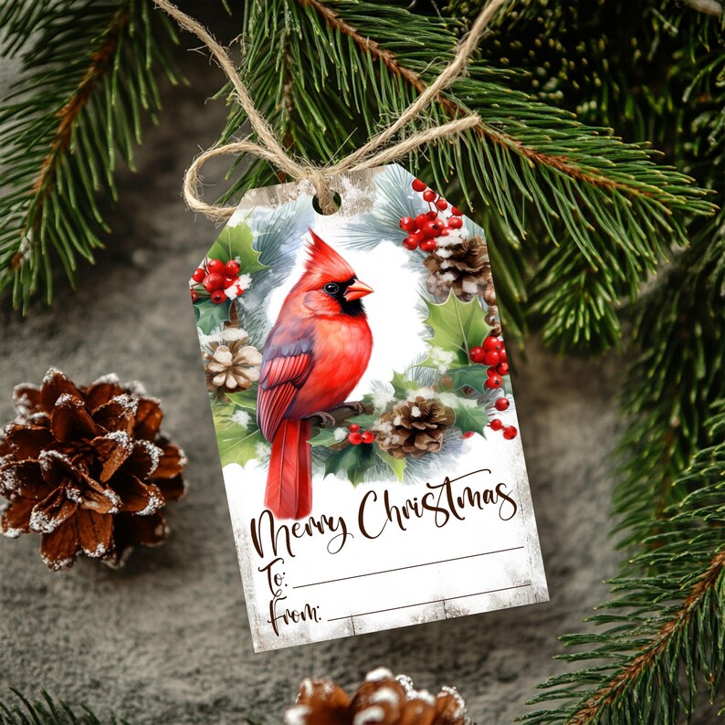 Red Cardinal Christmas Gift Tags, Holiday Bird Labels (digital Download ...