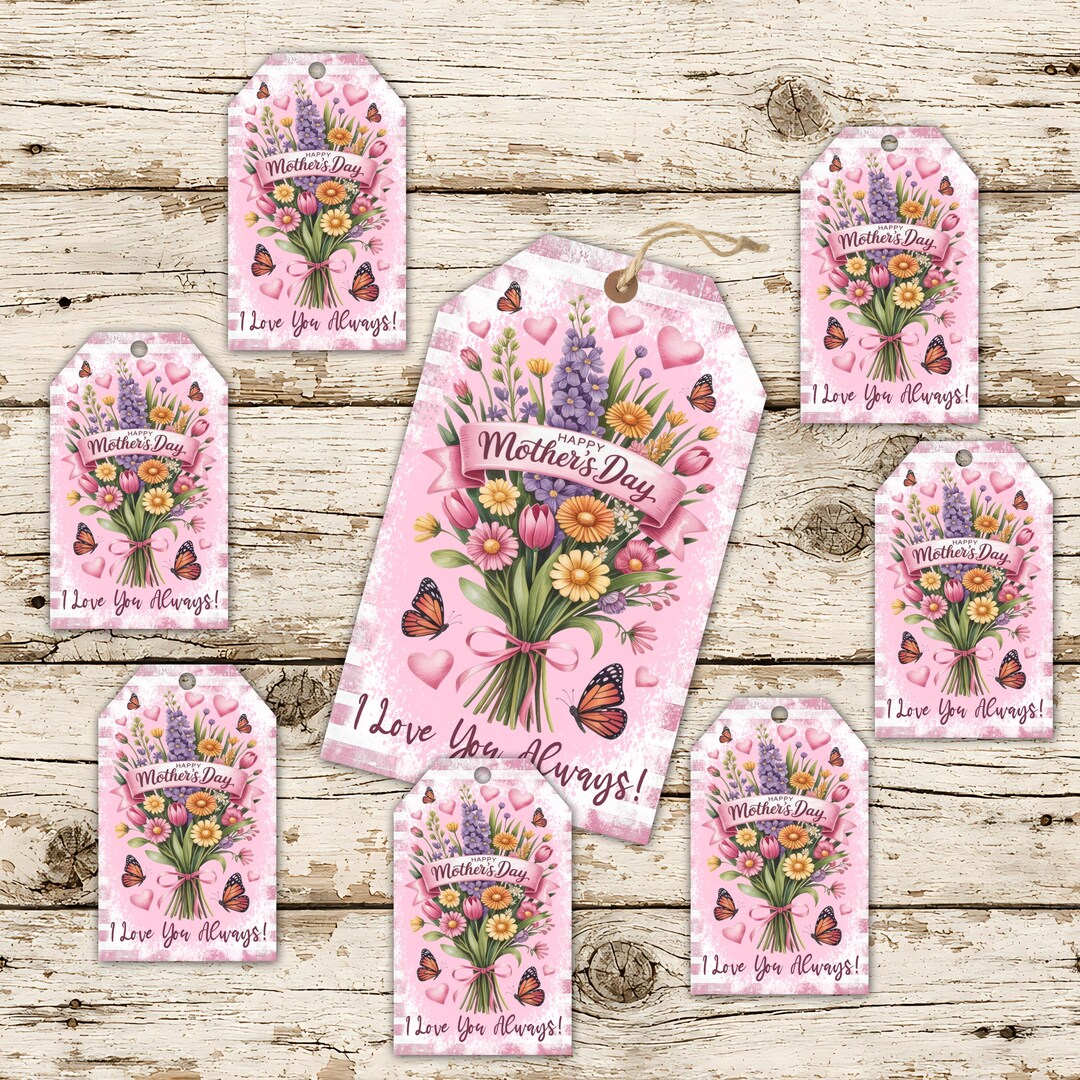Whimsical Floral Mother's Day Gift Tags, Gift for Mom Labels, PNG ...