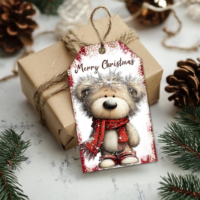 Christmas Teddy Bear Gift Tags, Holiday Labels PNG, Digital Download ...
