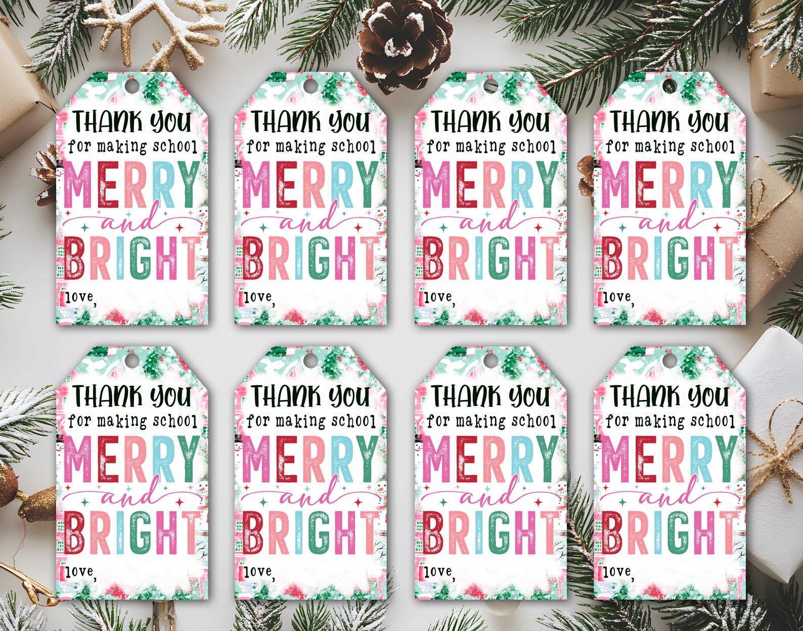 Teacher Christmas Gift Tag, School, Merry and Bright (digital Download ...