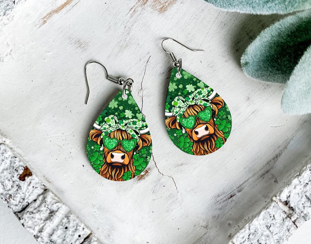 St Patrick's Day Heifer Teardrop Earring Template, Cow Earring PNG ...