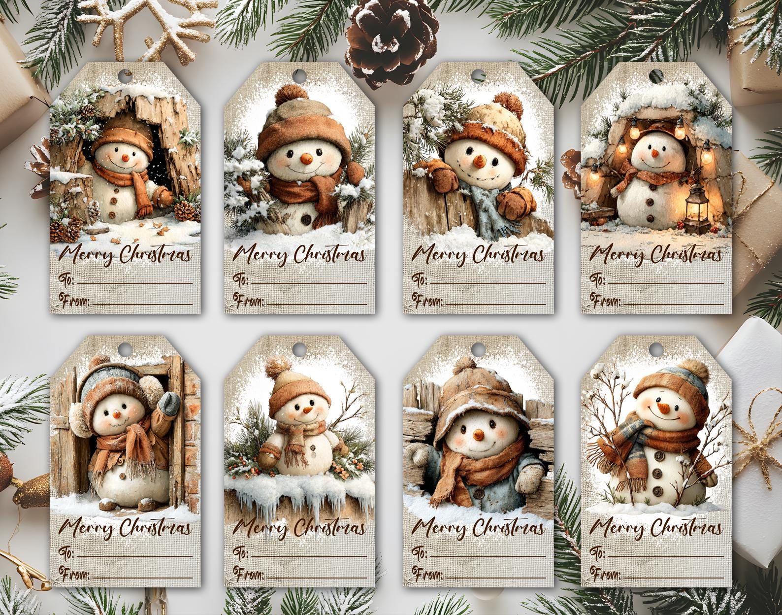 Rustic Snowman Gift Tags, Holiday Labels PNG, Digital Download ...