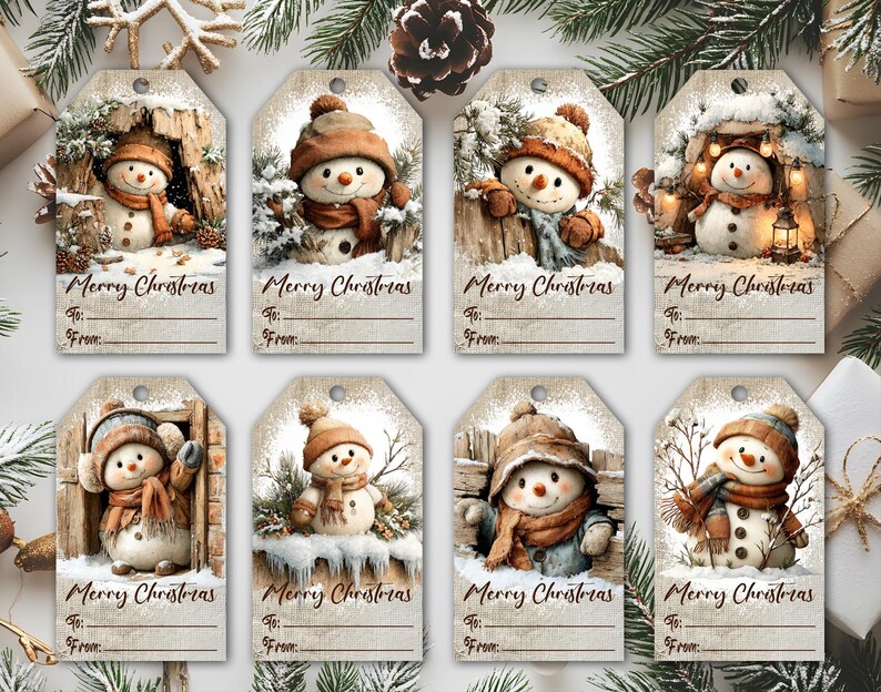Rustic Snowman Gift Tags, Holiday Labels PNG, Digital Download ...