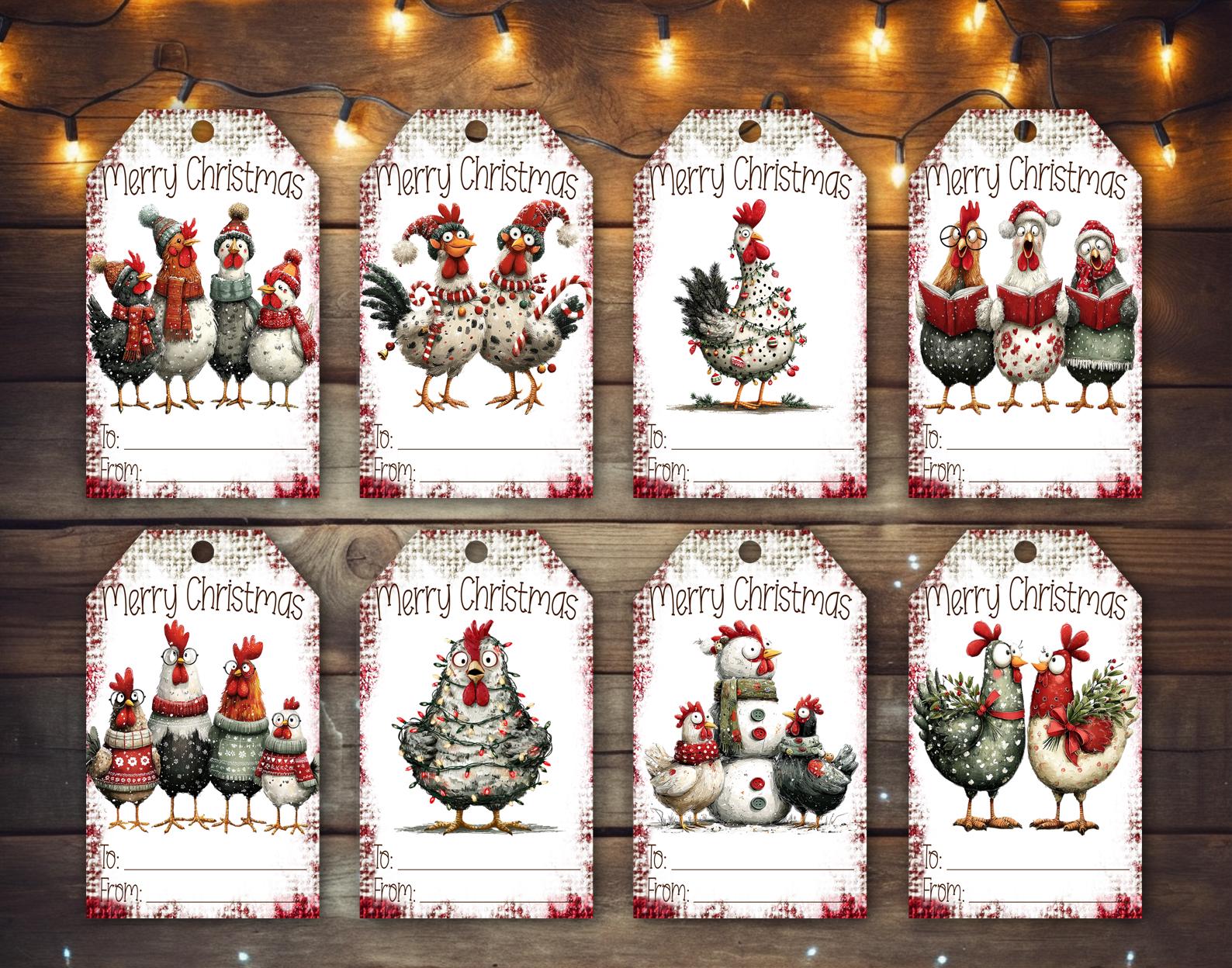 Chicken Christmas Gift Tags, Holiday Labels PNG, Digital Download ...