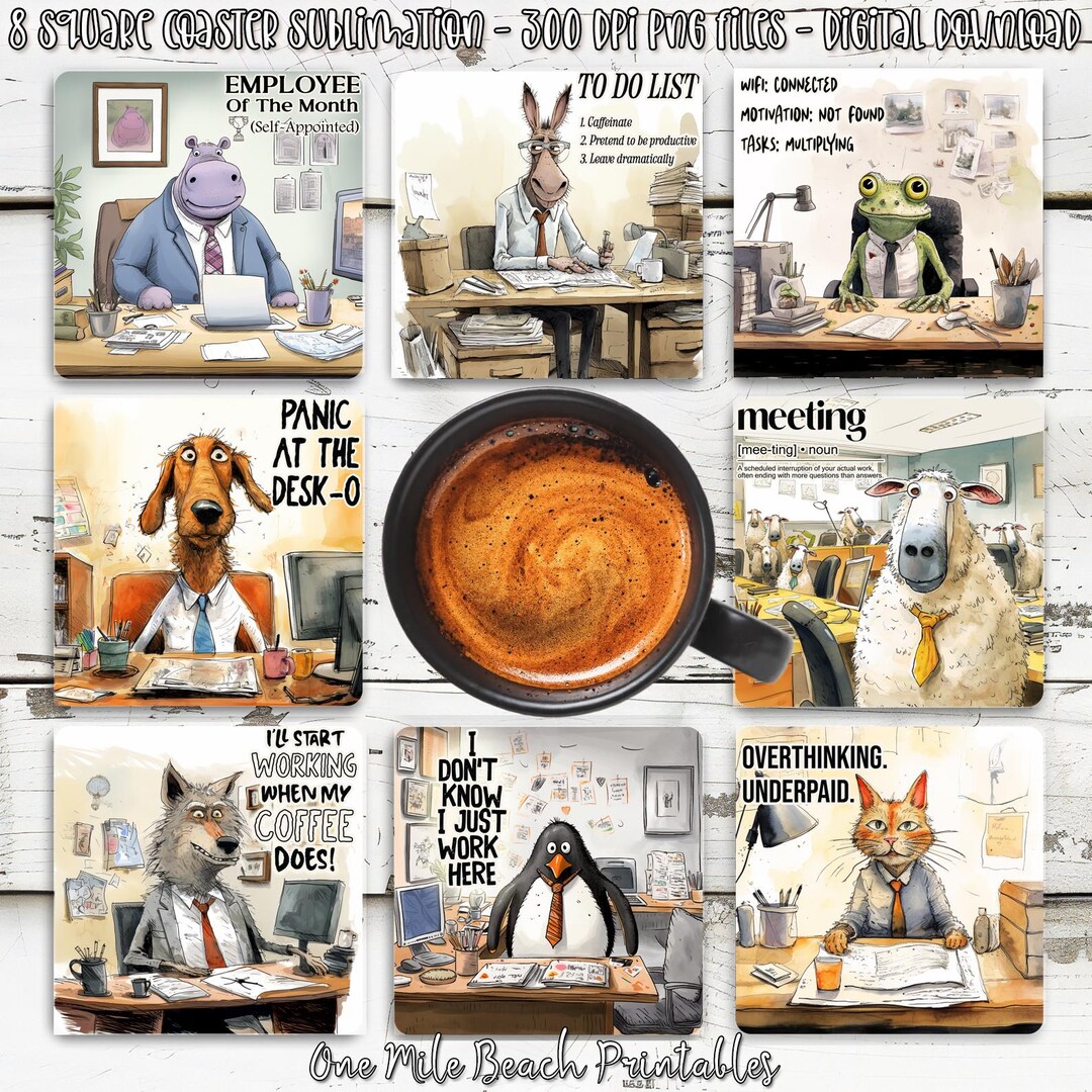 Funny Office Animal Coaster Sublimation Designs, Sarcastic Coworker ...