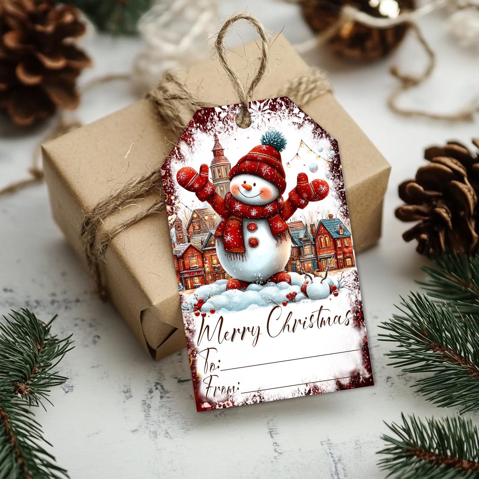 Rustic Snowman Christmas Gift Tags, Printable Holiday Labels (digital ...