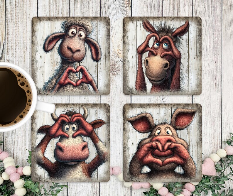 Funny Valentine Farm Animals Coaster Sublimation Design (digital ...