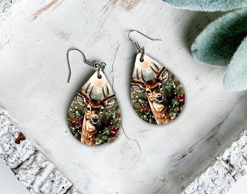 Deer Teardrop Earring PNG Template, Sublimation Design (instant ...