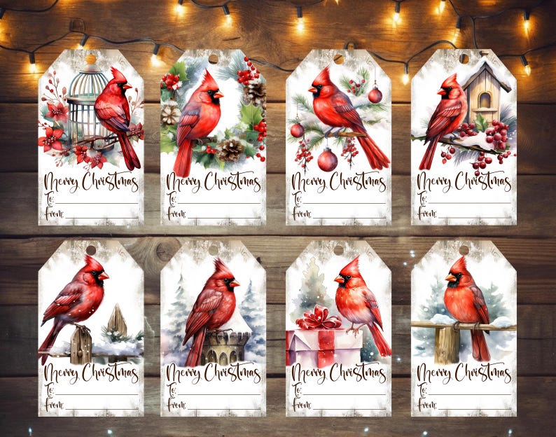 Red Cardinal Christmas Gift Tags, Holiday Bird Labels (digital Download ...