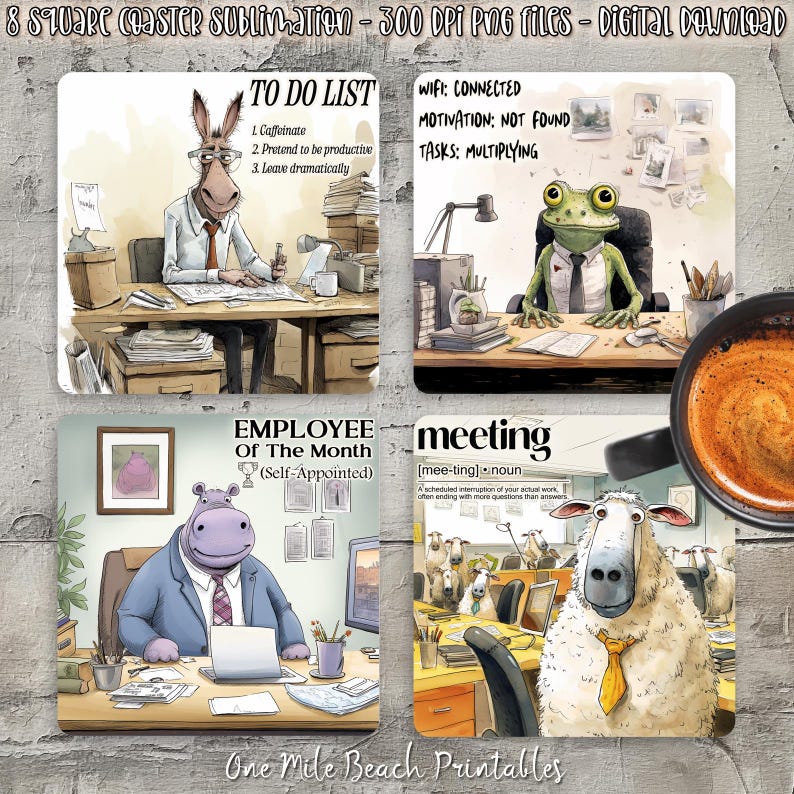 Funny Office Animal Coaster Sublimation Designs, Sarcastic Coworker ...