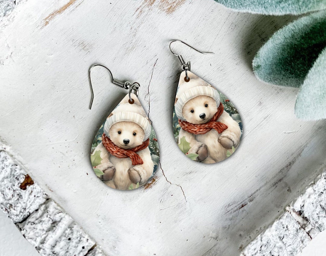 Polar Bear Teardrop Earring Template PNG, Instant Download, Christmas ...