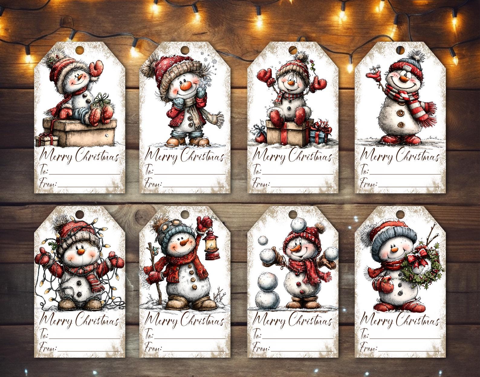 Cute Snowman Gift Tags, Holiday Labels PNG, Digital Download, Merry ...
