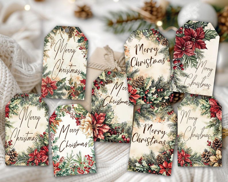 Rustic Christmas Gift Tags, Holiday Labels PNG, Digital Download ...