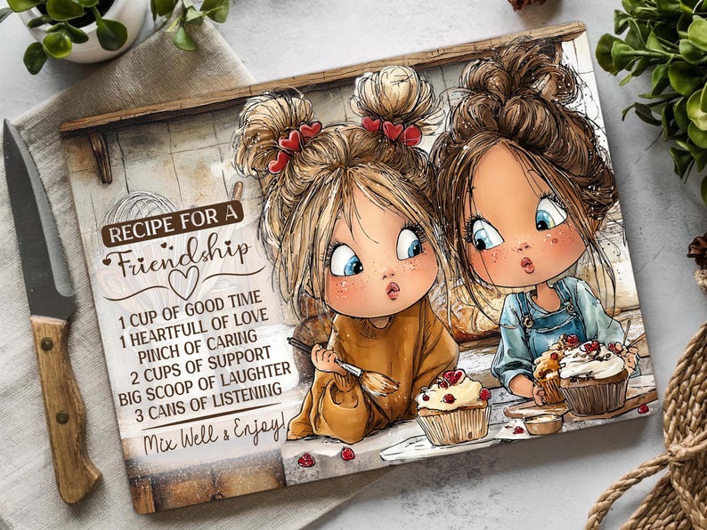 Friendship Recipe Kitchen Cutting Board Sublimation Designs, Besties ...
