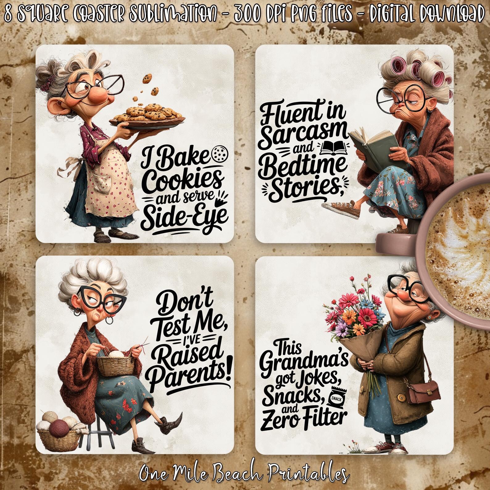 Funny Grandma Coaster Set, Sarcastic Sayings, Sublimation Design ...