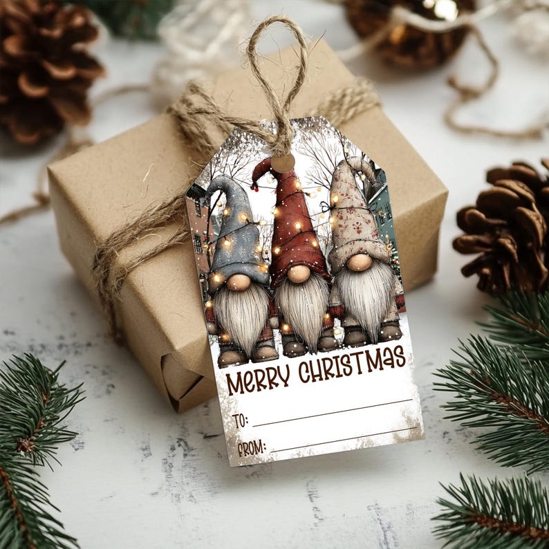Merry Christmas Gnomes Gift Tags, Holiday Labels PNG, Digital Download ...
