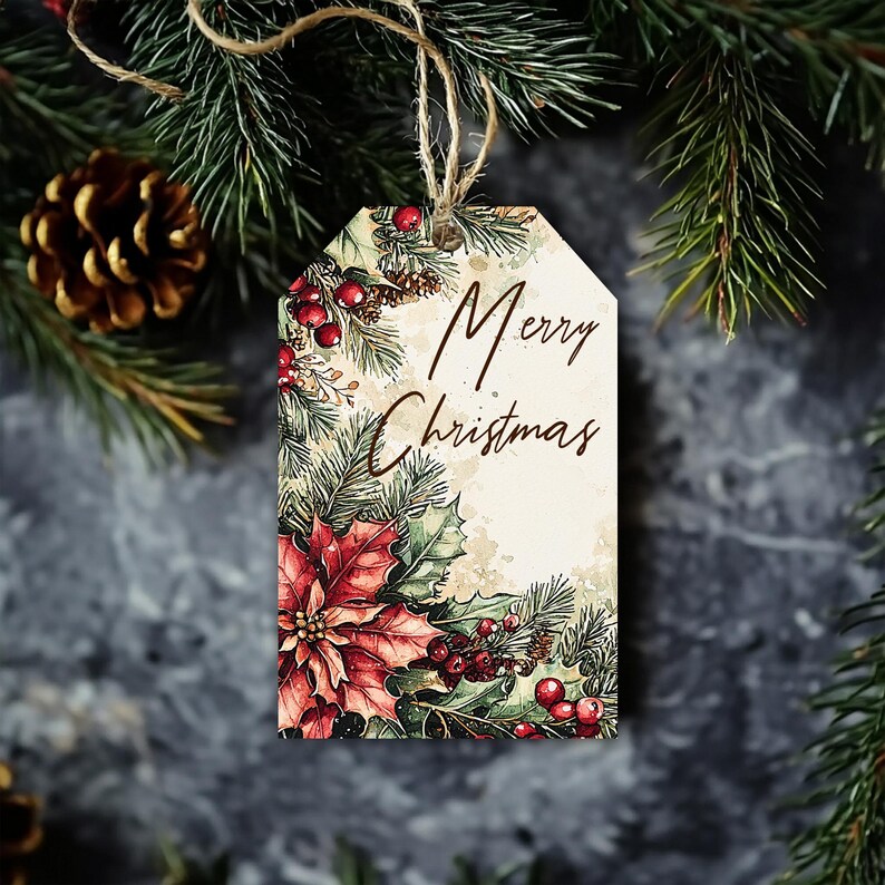 Rustic Christmas Gift Tags, Holiday Labels PNG, Digital Download ...