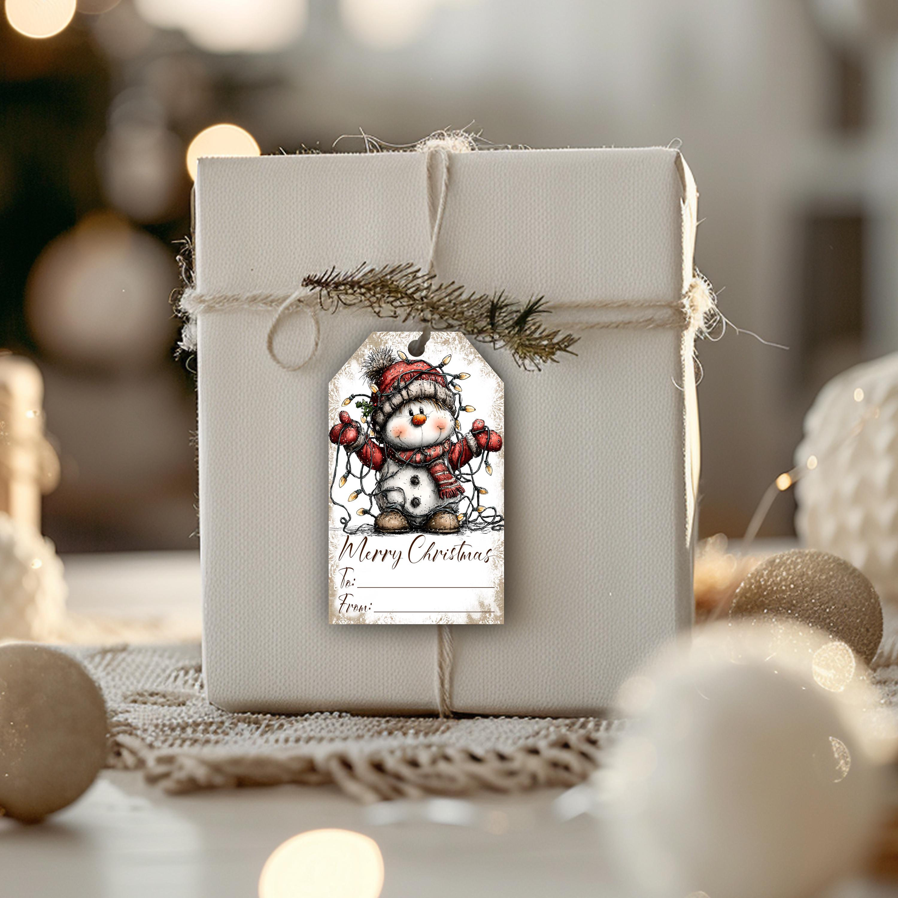 Cute Snowman Gift Tags, Holiday Labels PNG, Digital Download, Merry ...