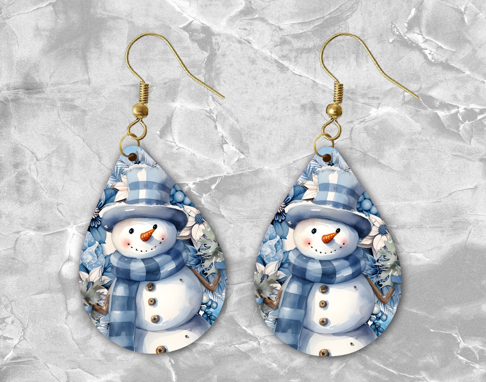 Snowman Teardrop Earring PNG Template, Sublimation Design (digital ...