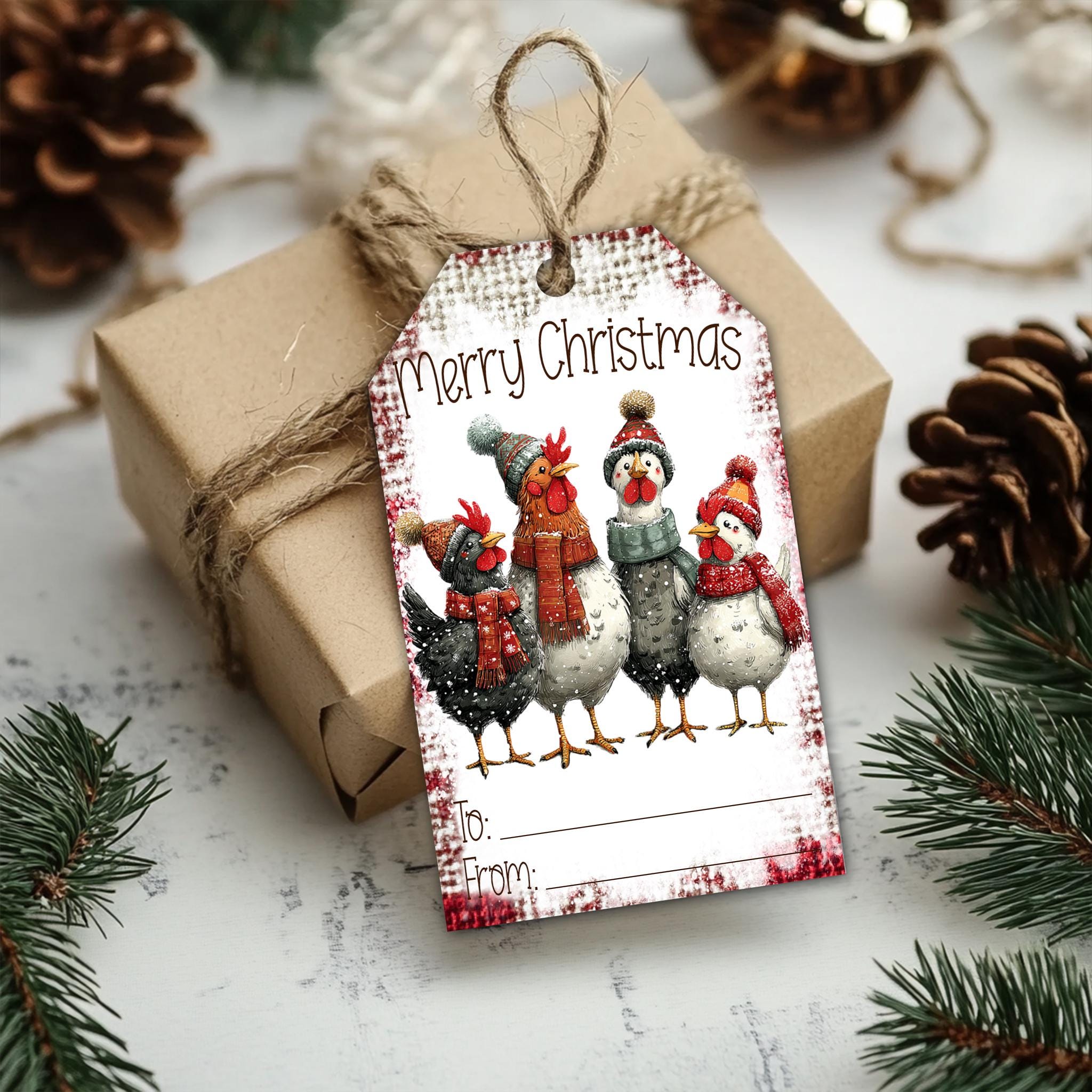 Chicken Christmas Gift Tags, Holiday Labels PNG, Digital Download ...