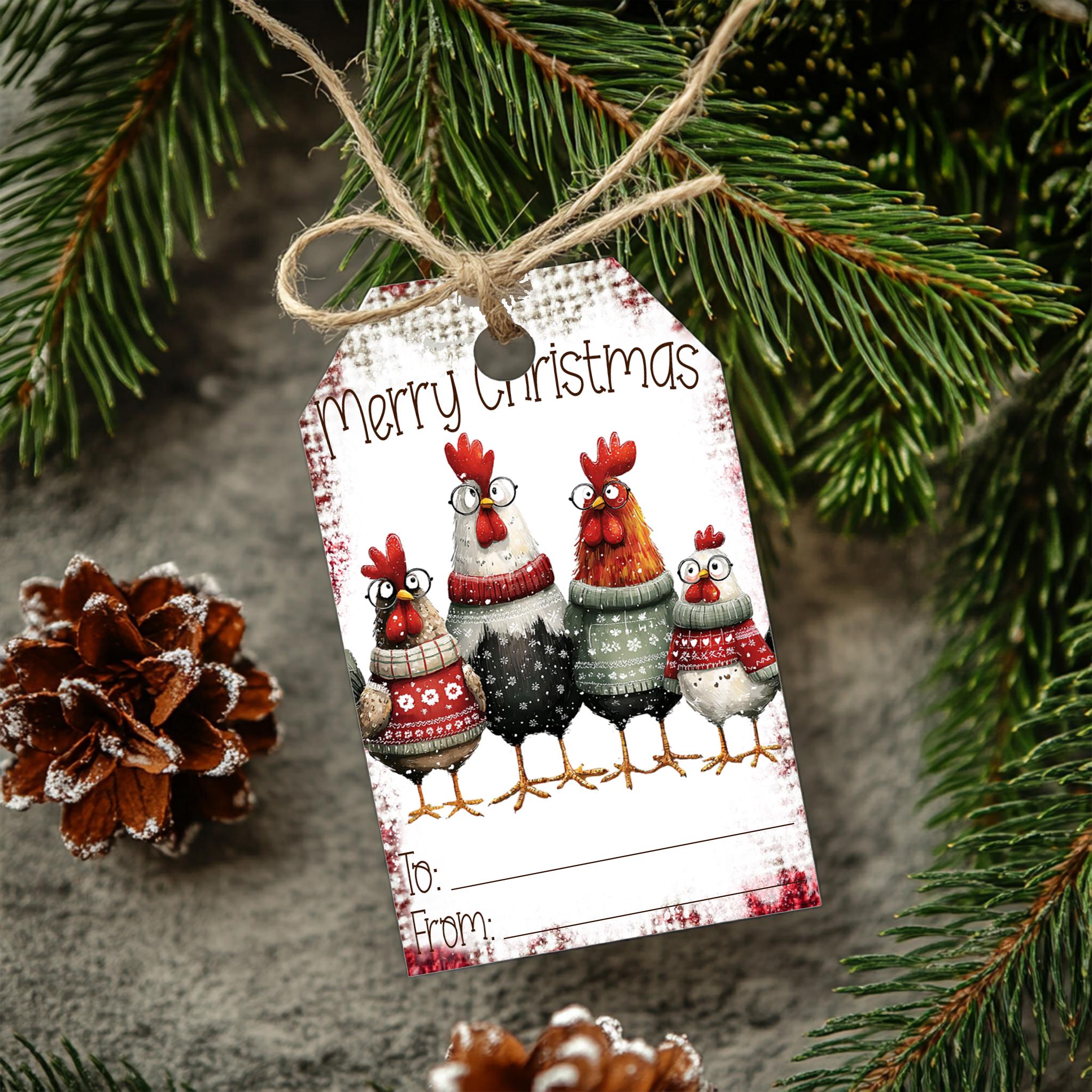 Chicken Christmas Gift Tags, Holiday Labels PNG, Digital Download ...