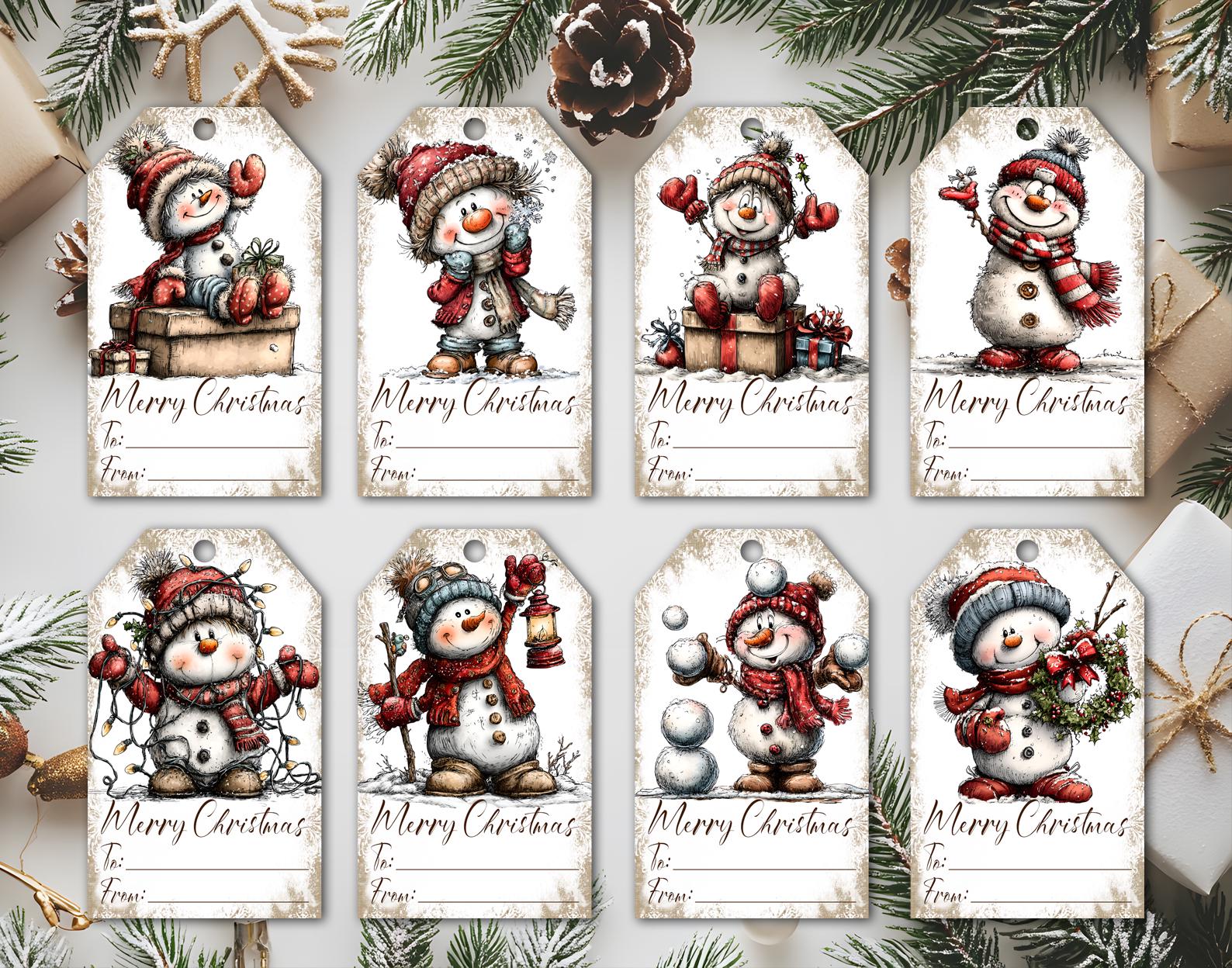 Cute Snowman Gift Tags, Holiday Labels PNG, Digital Download, Merry ...