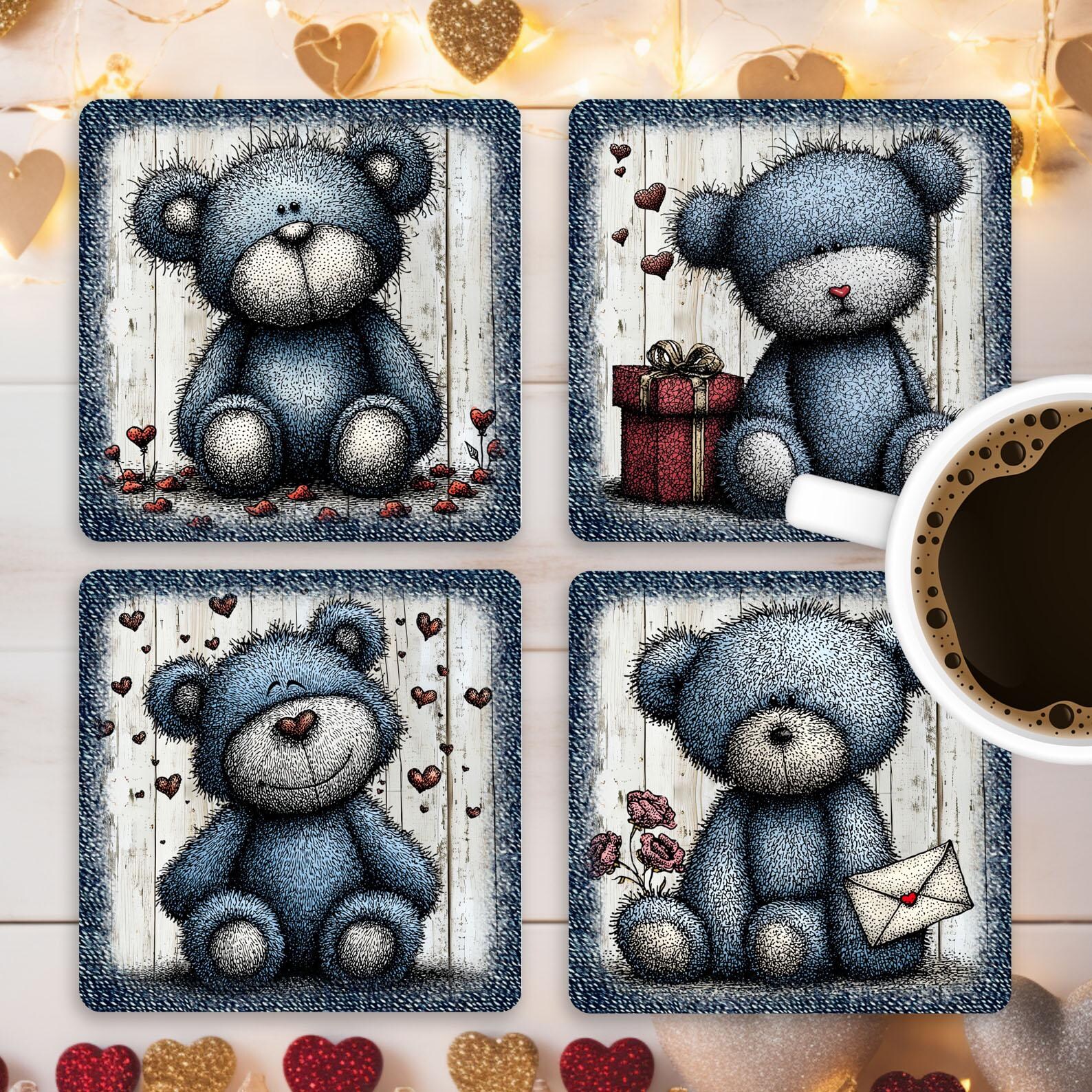 Buy Valentine Teddy Bear Square Coaster Sublimation Design, Romantic ...