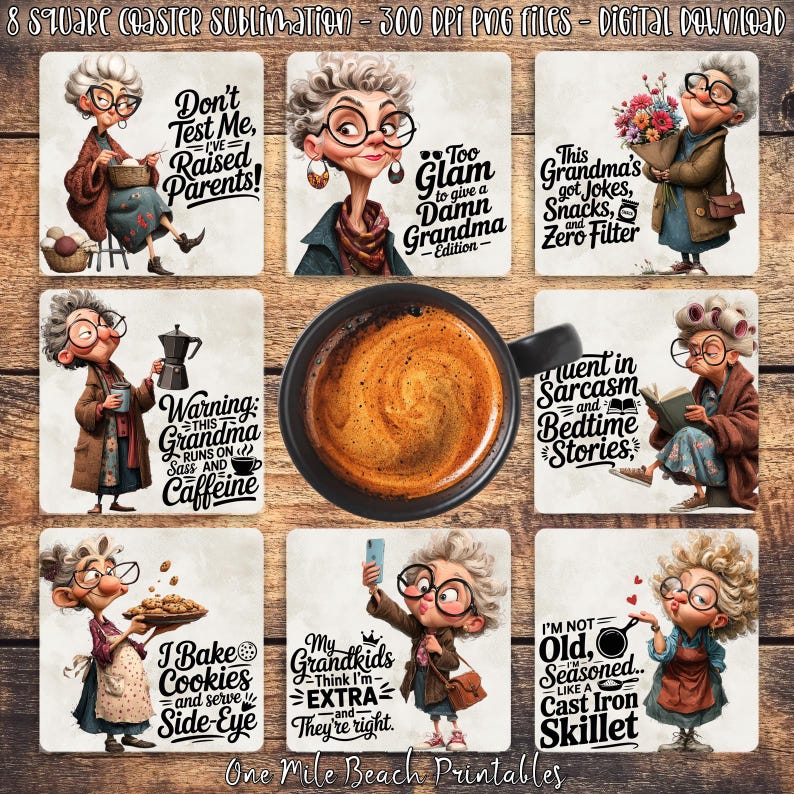 Funny Grandma Coaster Set, Sarcastic Sayings, Sublimation Design ...