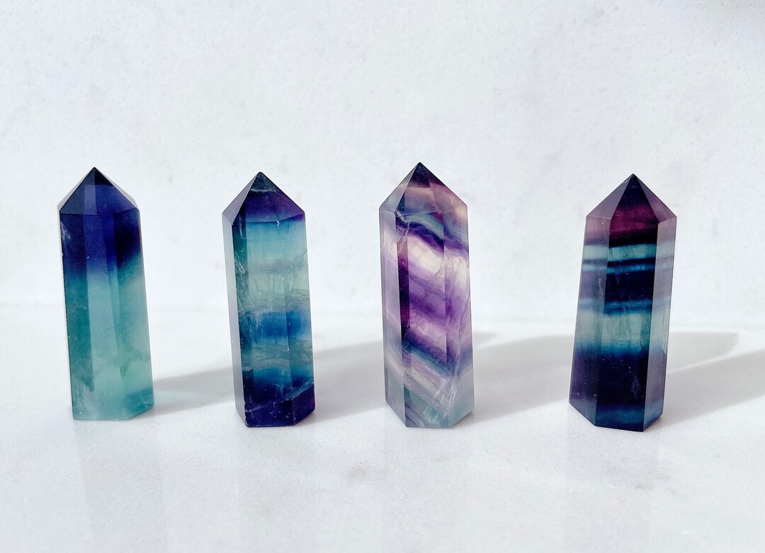 VIBRANT Gemmy Transparent Rainbow Fluorite Points ~ Crystal Point ...