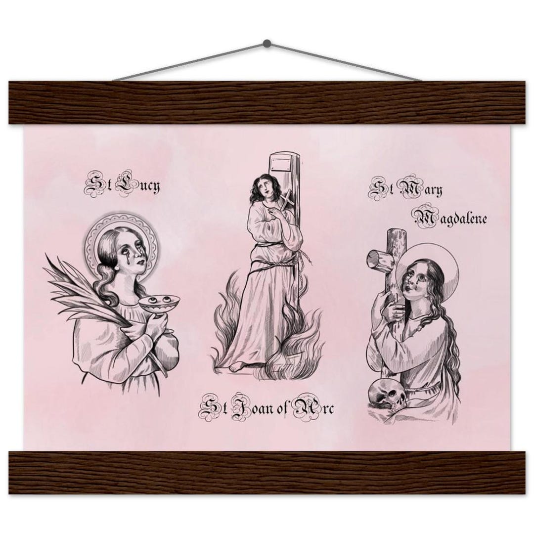 Women Saints Line Drawing Art Print Poster With Wooden Hanger 20x25 Cm ...