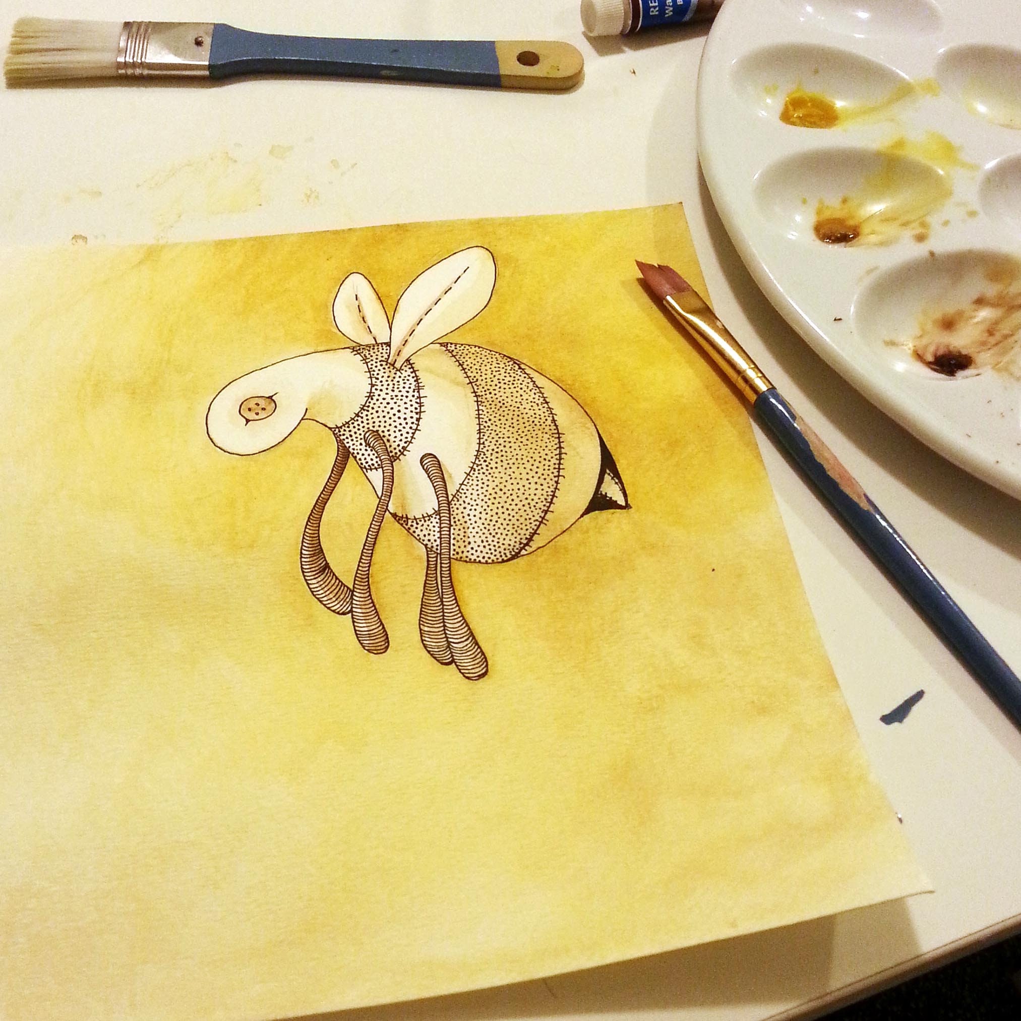 Just Buzz, 9x12 Painting, Original Art, Mixed Media Painting, Bee Art ...